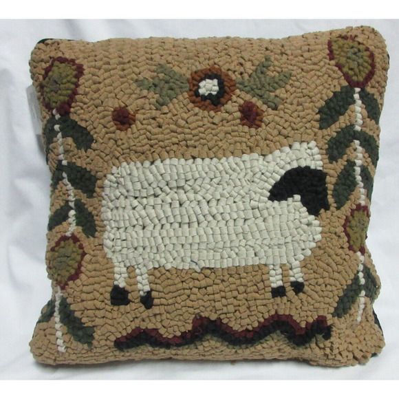 Handmade | Art | New Primitive Punch Needle Woolens Sheep Throw Pillow ...